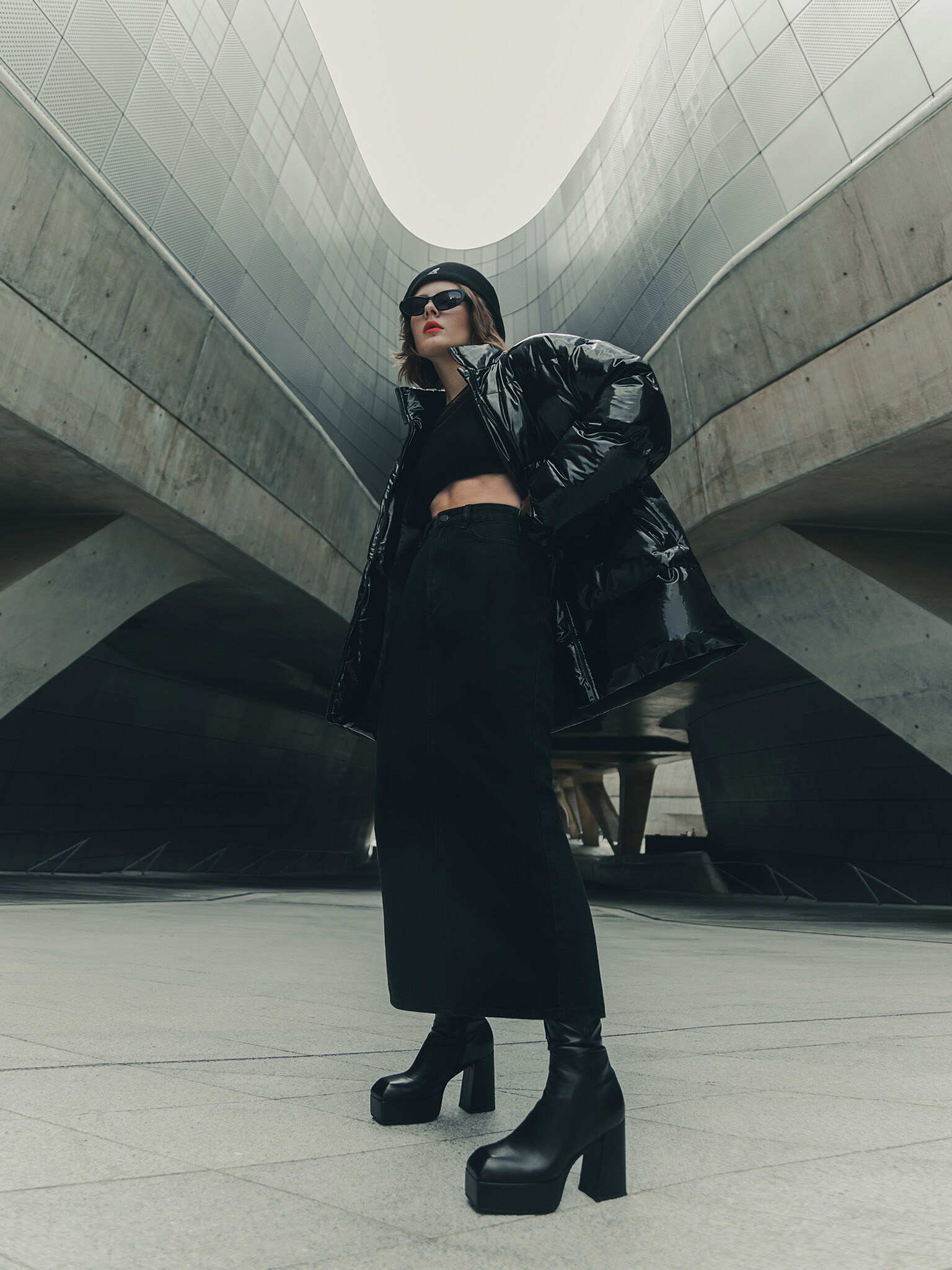 Oversized Patent Vegan Leather Puffer Jacket Lichi Online Fashion