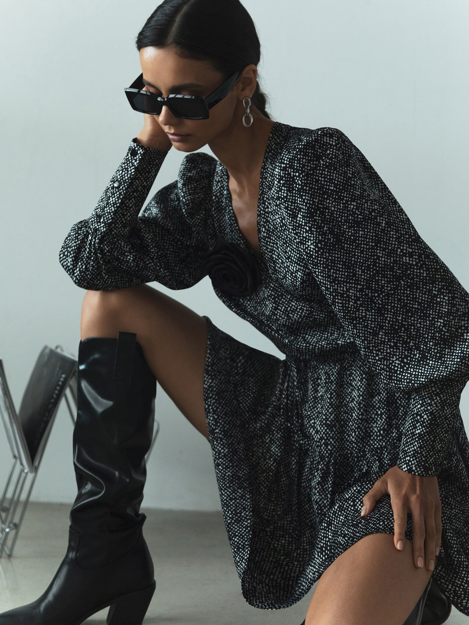 Wrap-bodice mini dress with tonal sash :: LICHI - Online fashion store