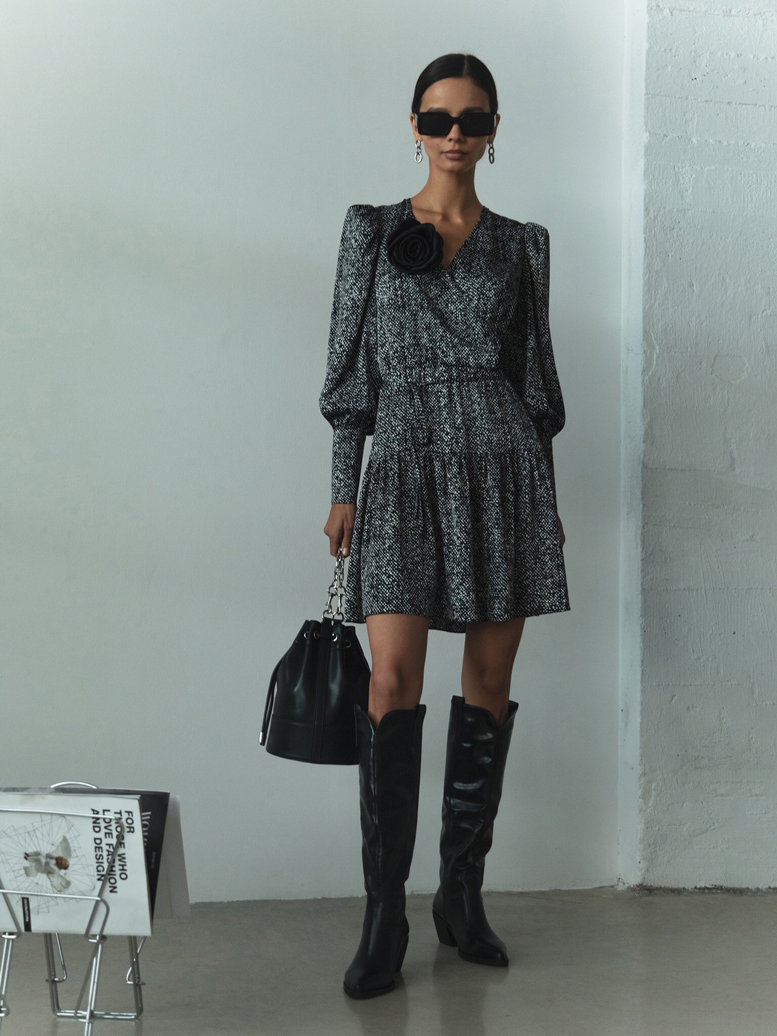 Wrap-bodice mini dress with tonal sash :: LICHI - Online fashion store