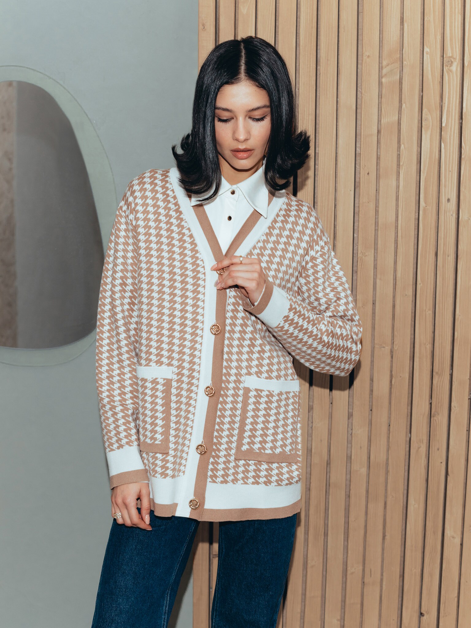 Кардиган кроя оверсайз в гусиную лапку :: LICHI - Online fashion store