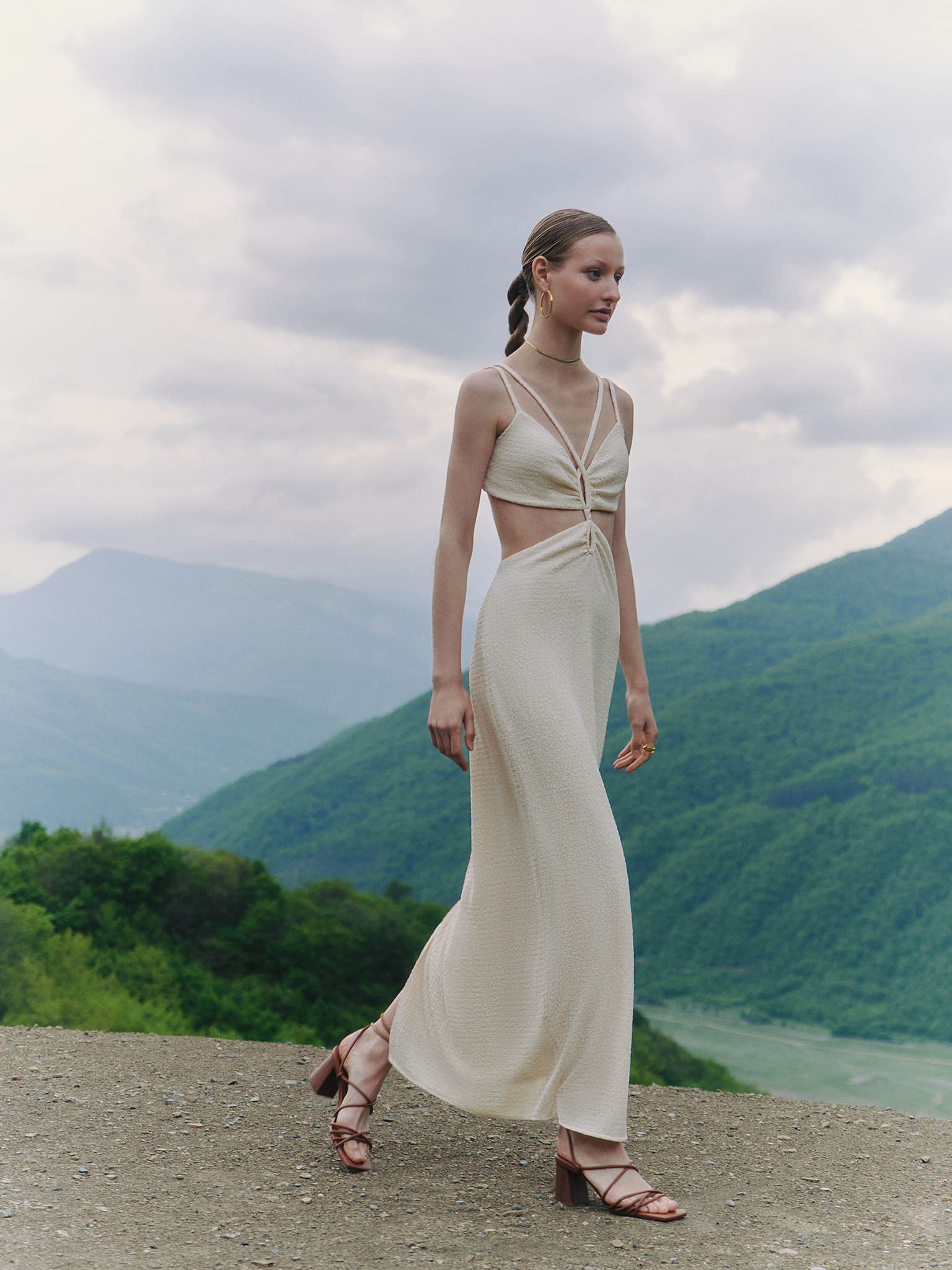 Complex cut maxi dress with bodice drawstring :: LICHI - Online fashion ...