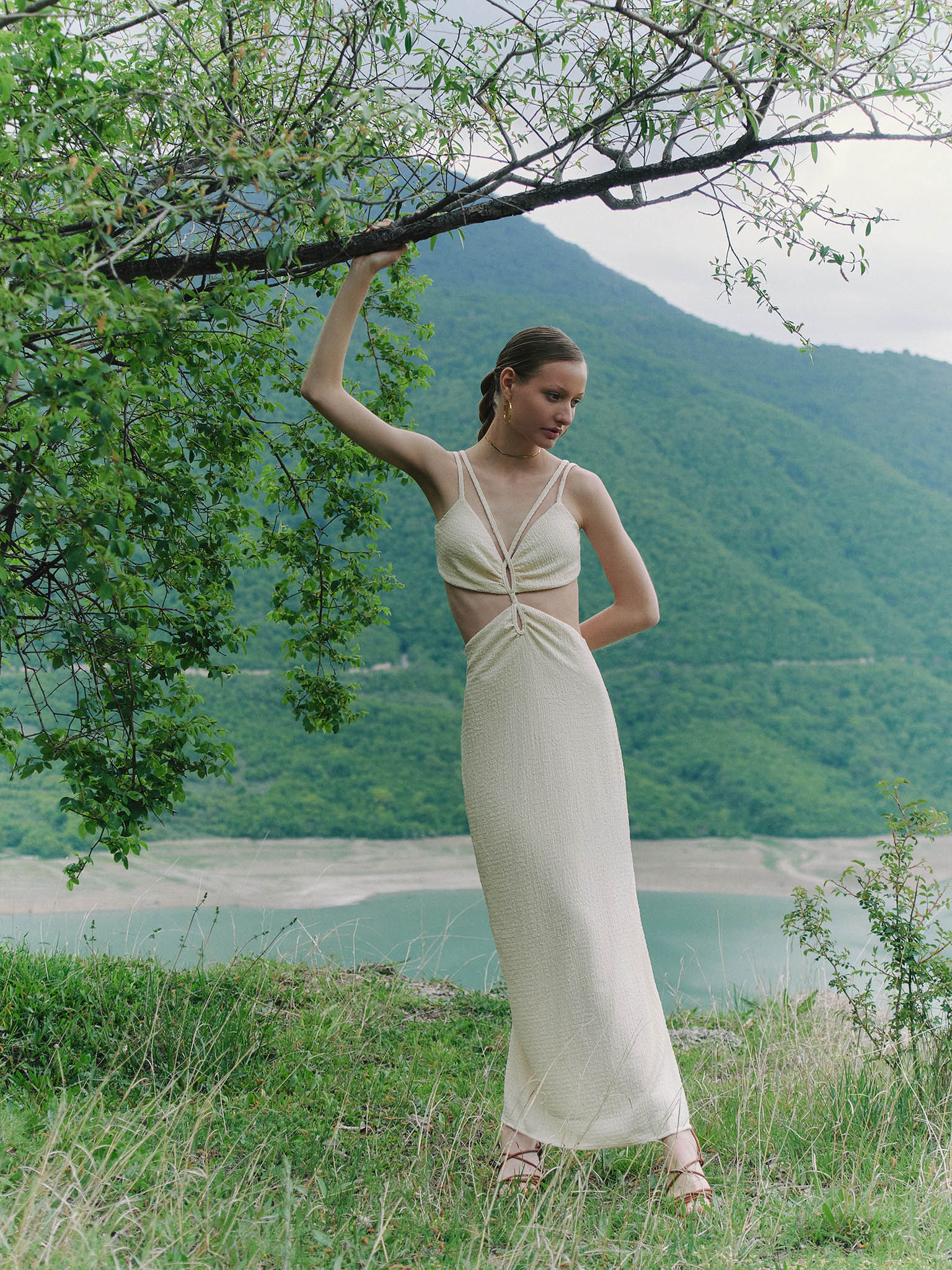 Complex cut maxi dress with bodice drawstring :: LICHI - Online fashion ...