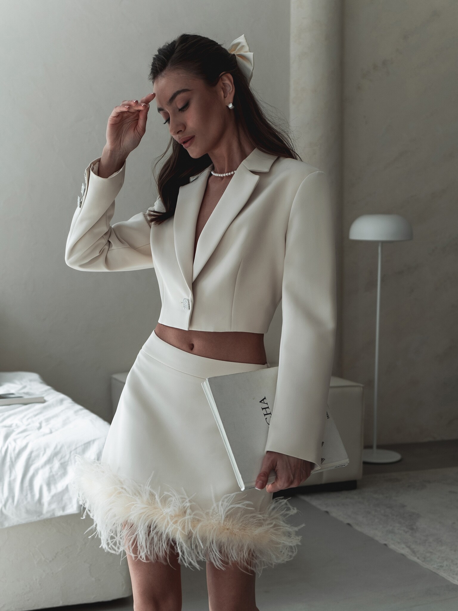 Cropped jacket with rhinestone button :: LICHI - Online fashion store