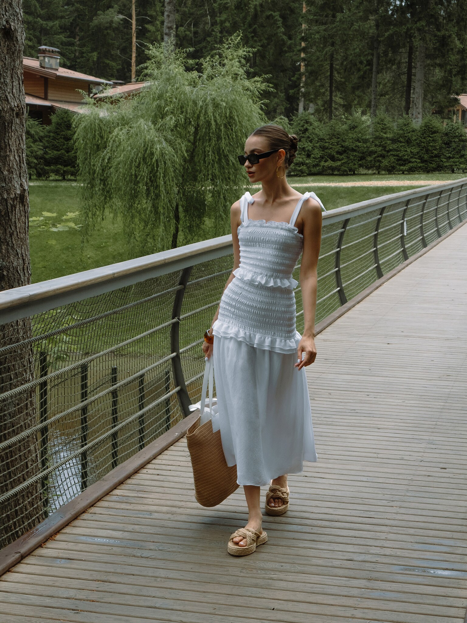 Complex cut midi dress with fine ruffles :: LICHI - Online fashion store