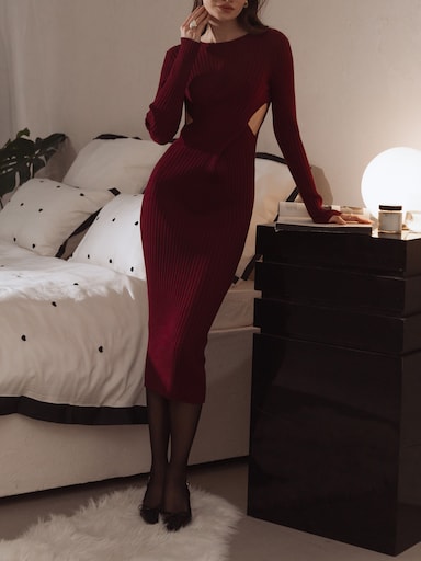 Ribbed Midi Dress With Waist Decor Lichi Online Fashion Store