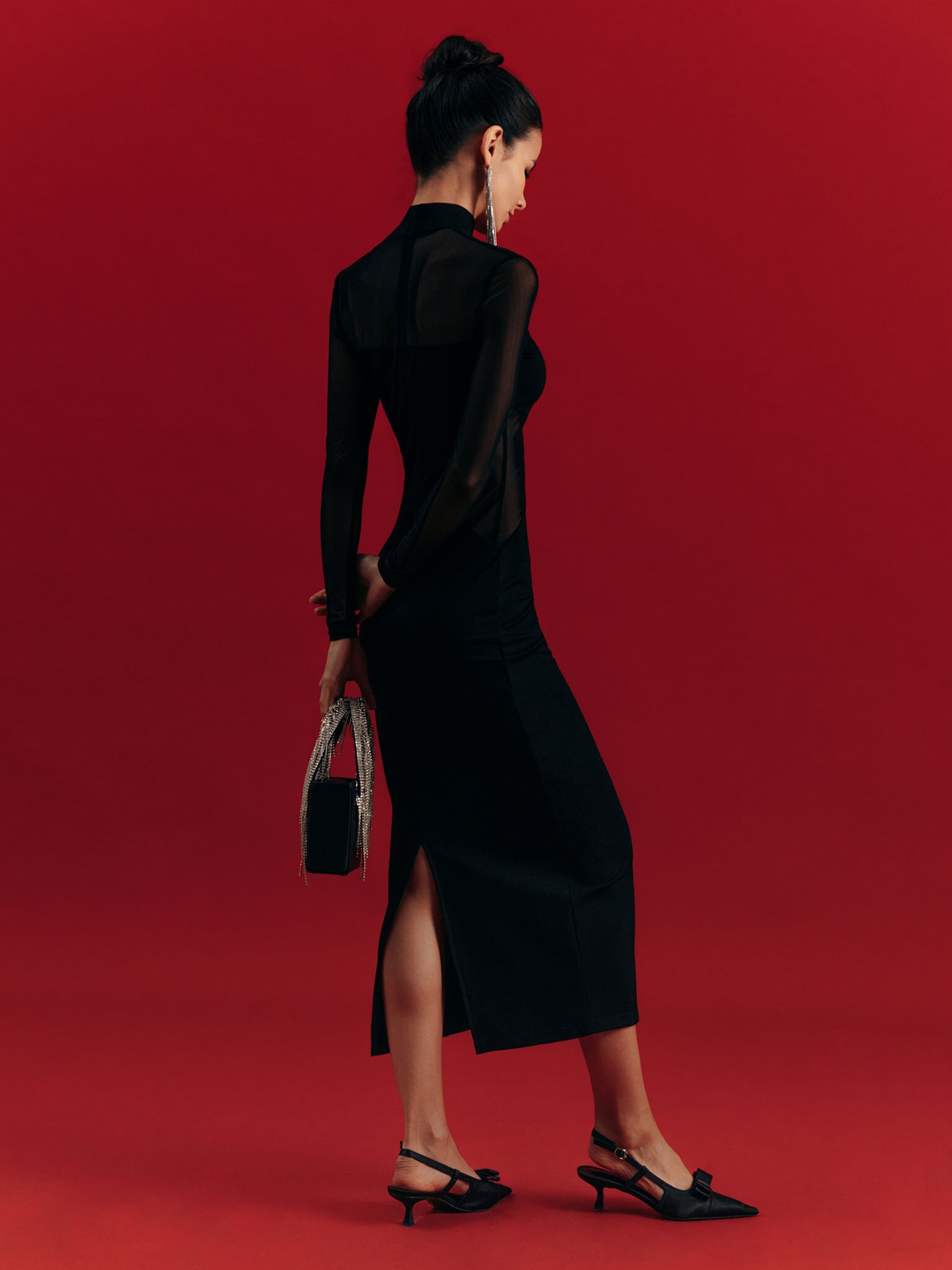 Платье миди с полупрозрачным лифом :: LICHI - Online fashion store