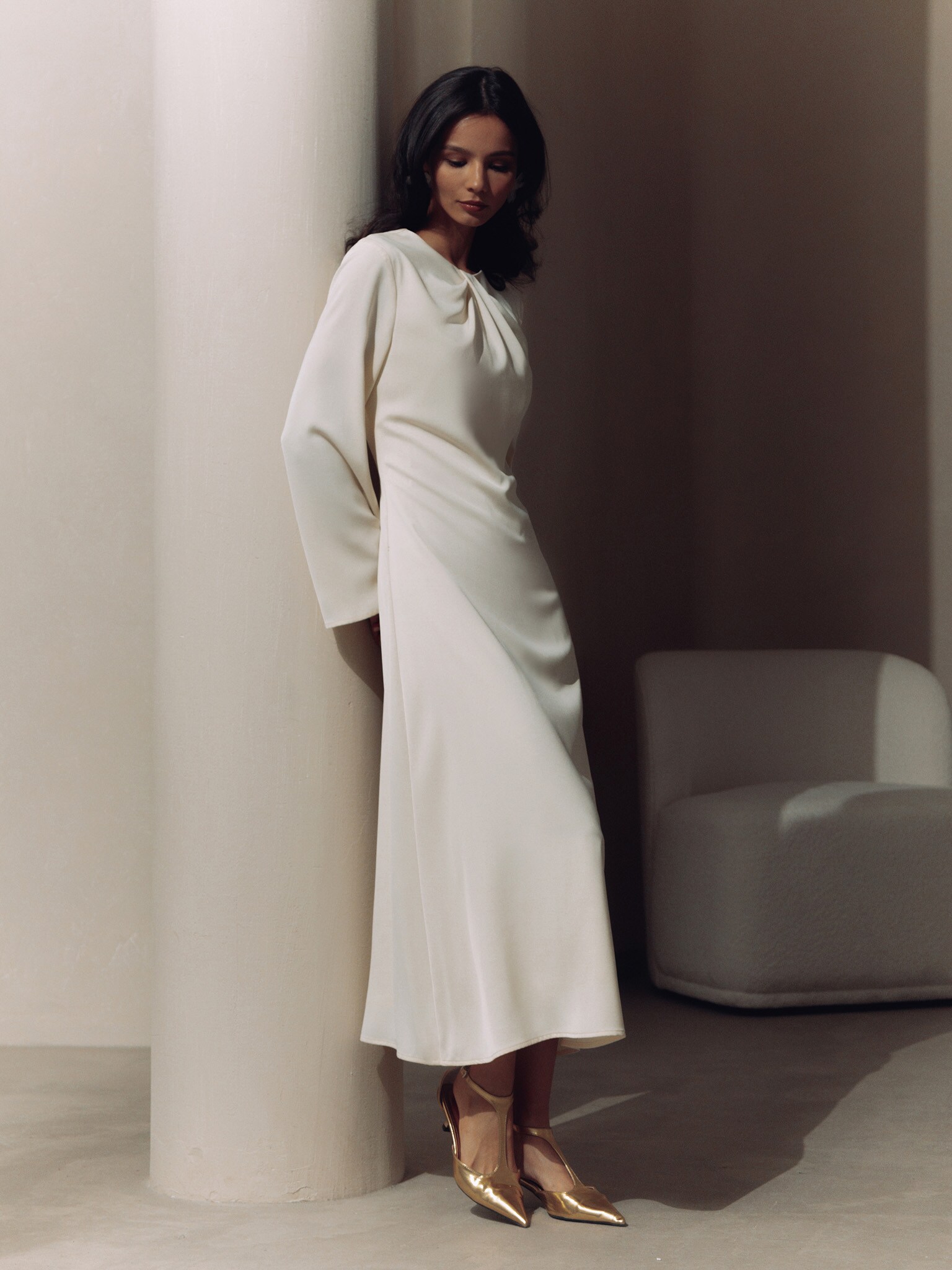 Maxi dress with gathering at the collar :: LICHI - Online fashion store