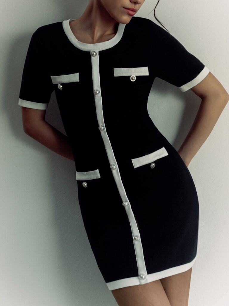 Jersey mini dress with contrasting details and buttons :: LICHI ...
