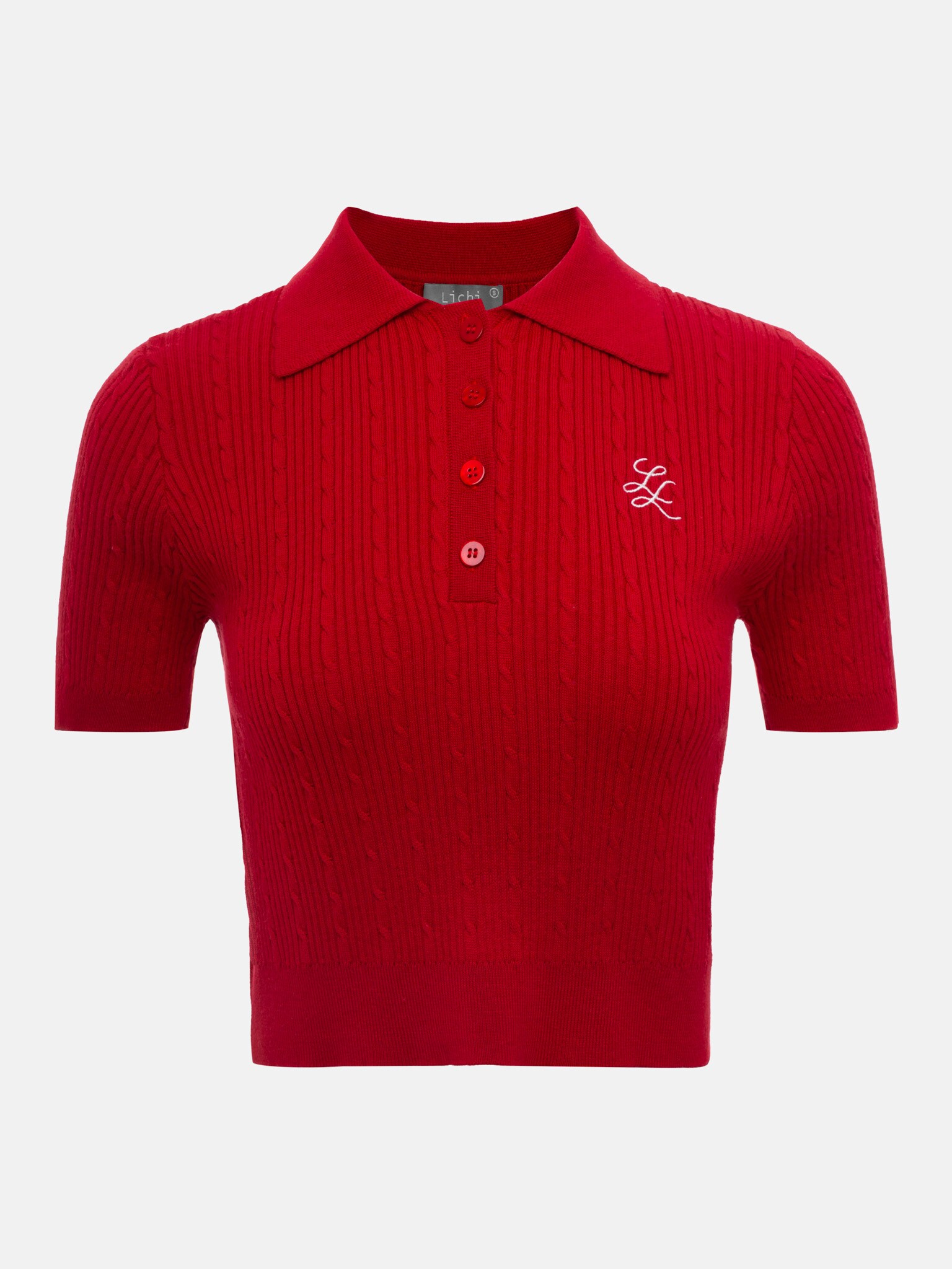 Cropped polo shirt with embroidery :: LICHI - Online fashion store