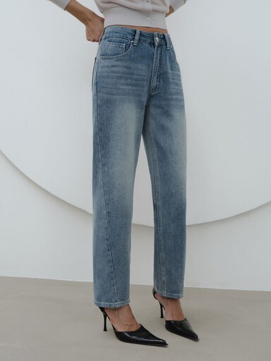 Straight jeans with diagonal seams :: LICHI - Online fashion store