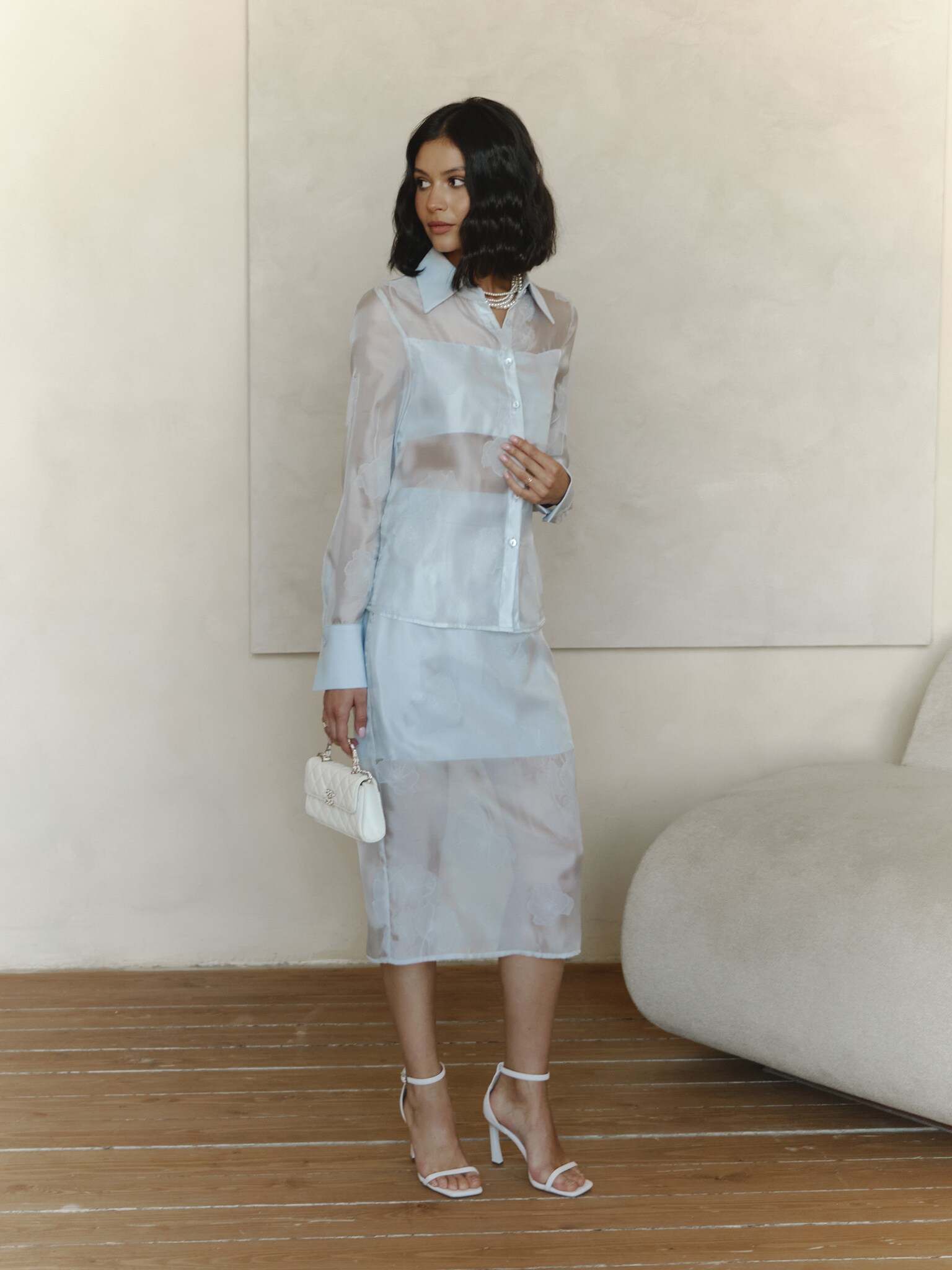 Semi-transparent blouse with floral pattern :: LICHI - Online fashion store