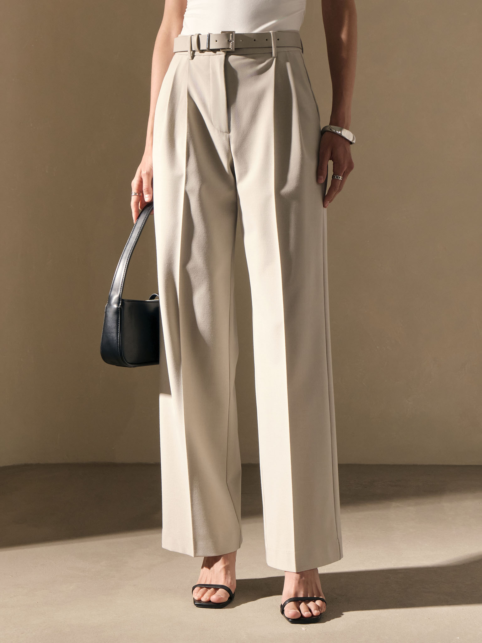Trousers with a wide eco-leather belt :: LICHI - Online fashion store