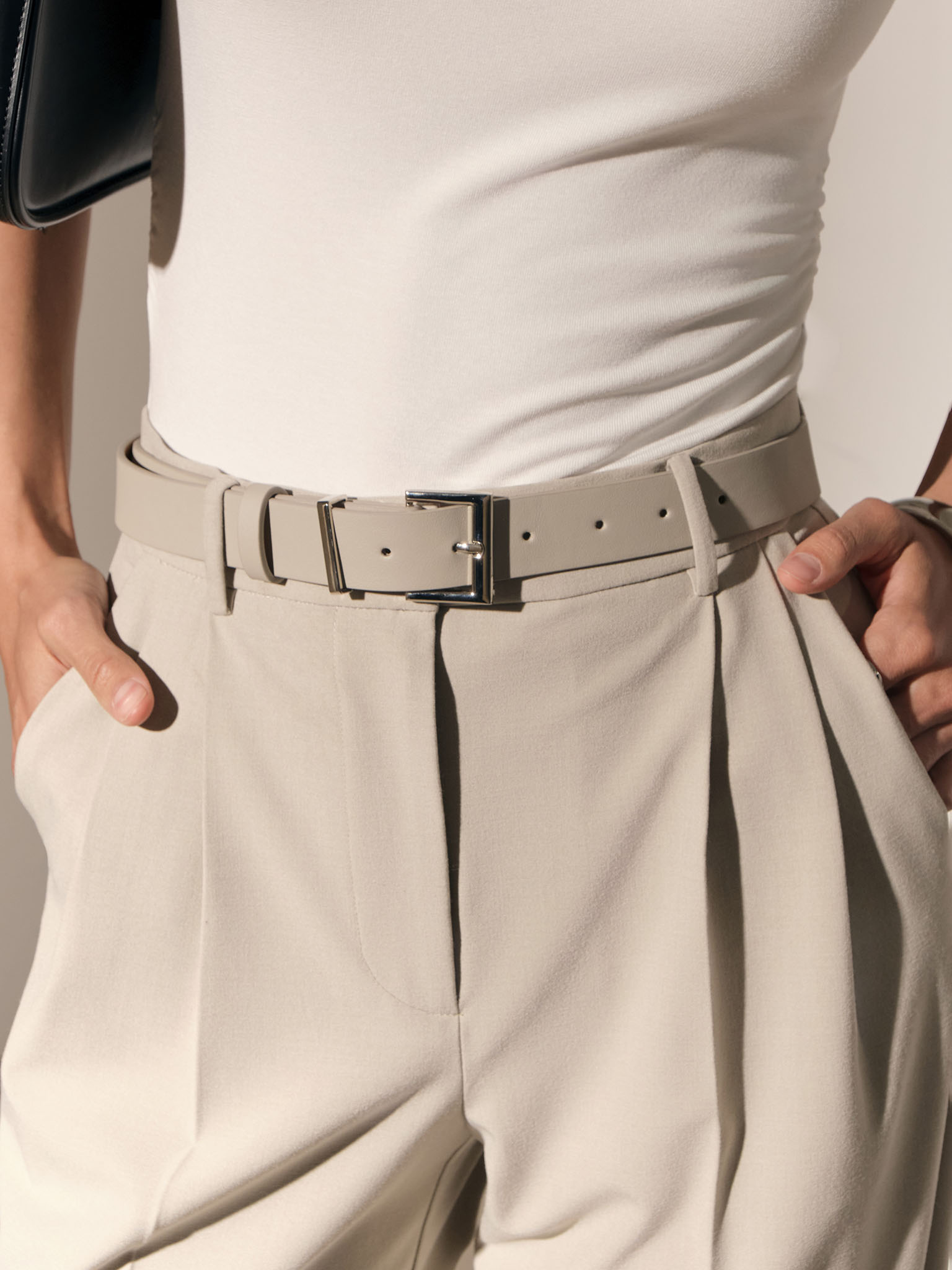 Trousers with a wide eco-leather belt :: LICHI - Online fashion store