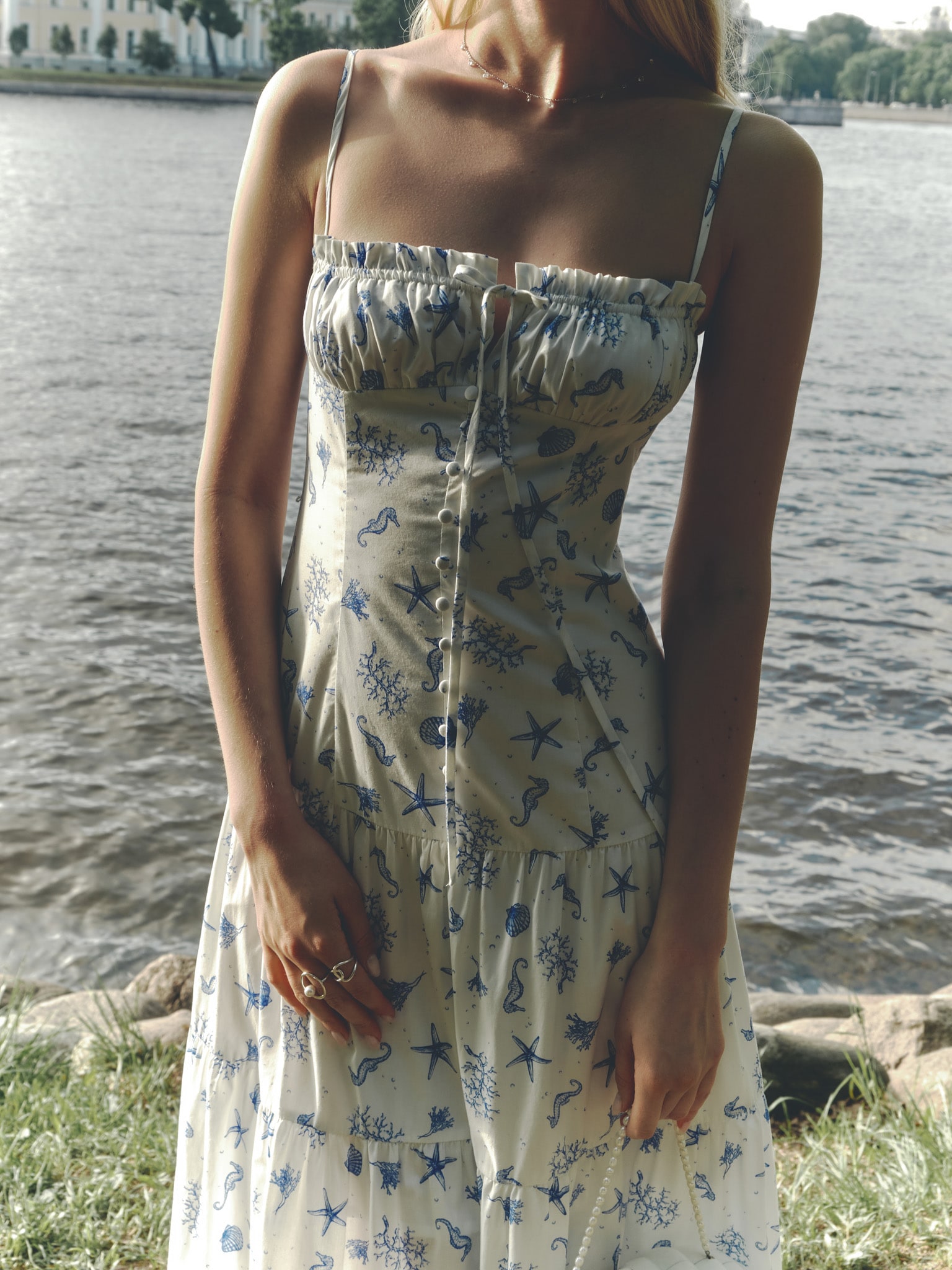 Maxi dress with marine ornament :: LICHI - Online fashion store