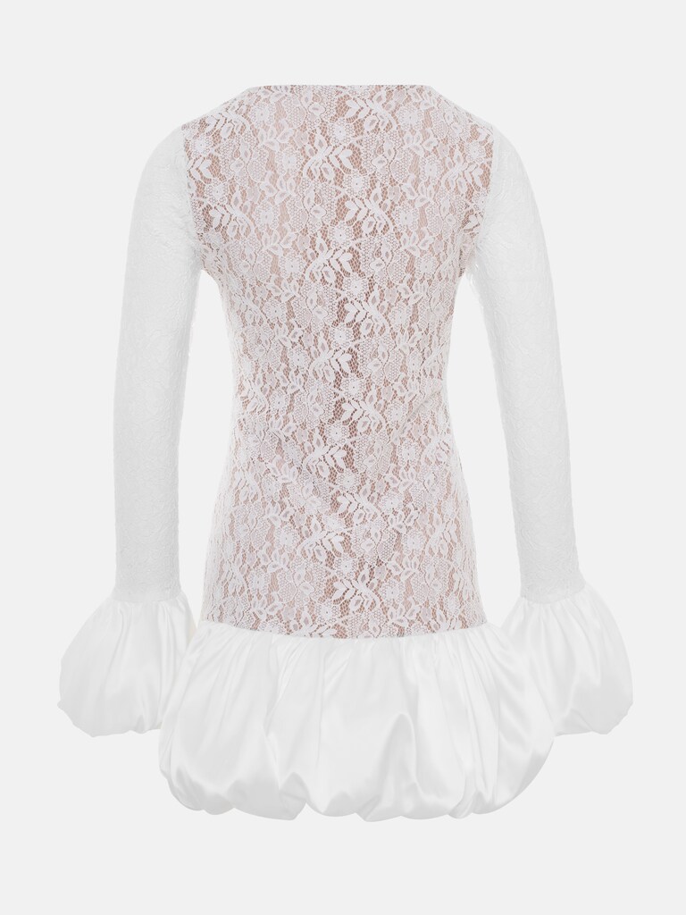 Lace Mini Dress With Voluminous Cuffs And Balloon Skirt Lichi