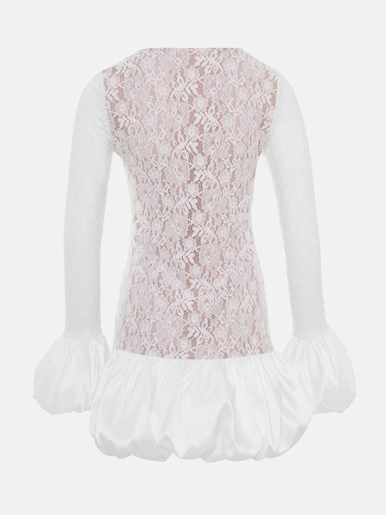 Lace Mini Dress With Voluminous Cuffs And Balloon Skirt Lichi