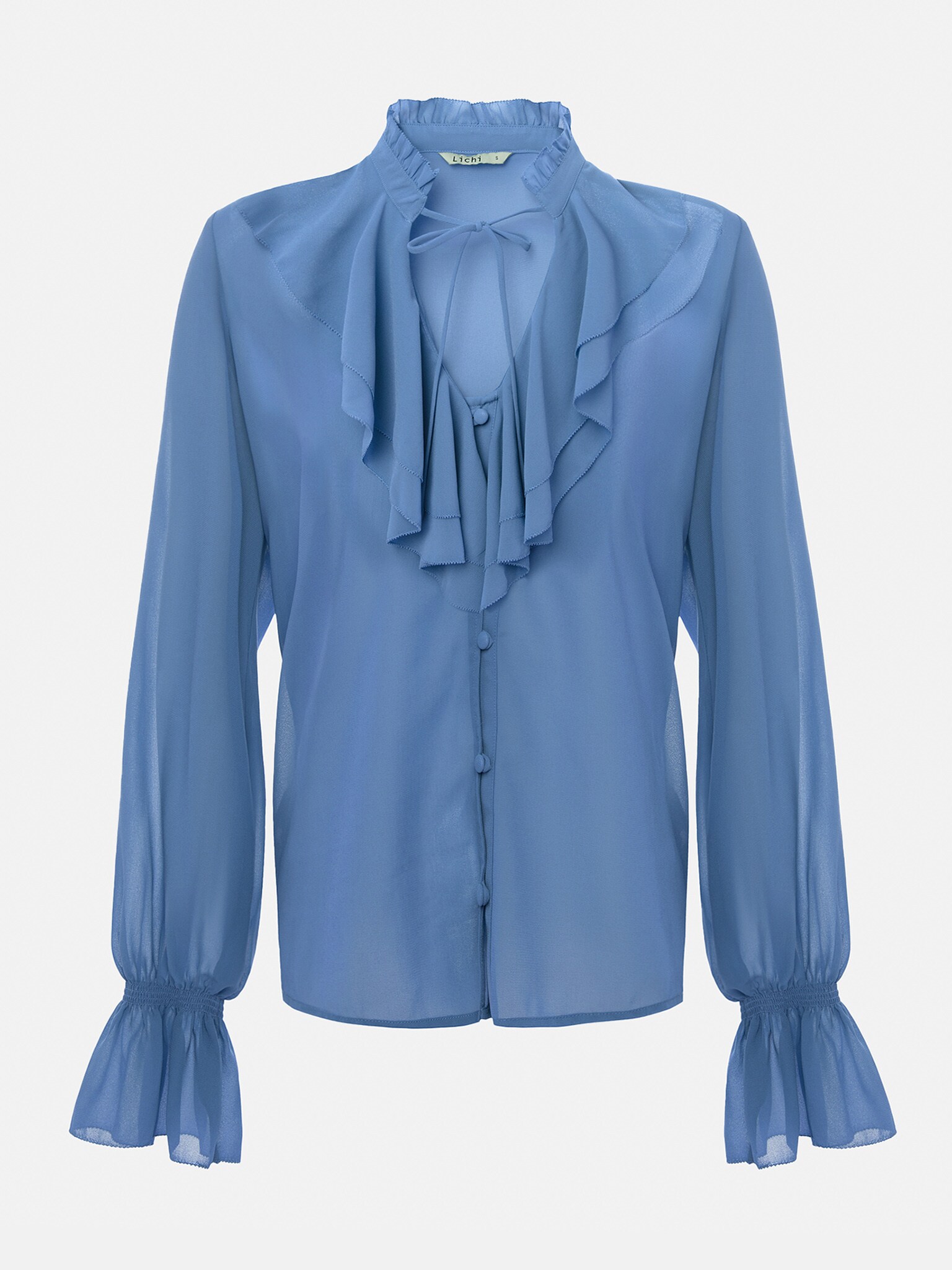 Light blouse with flounces and ties at the collar :: LICHI - Online ...