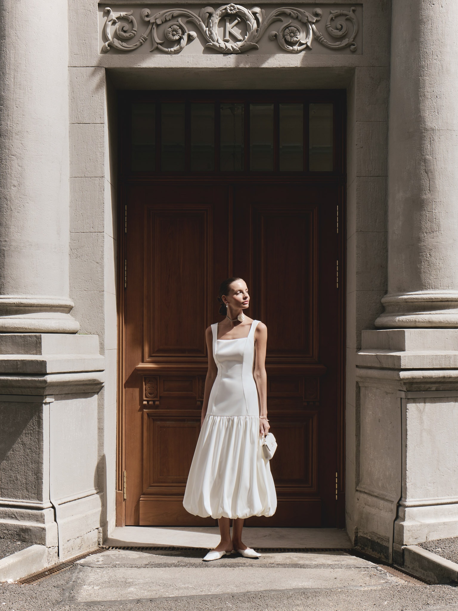 Fitted Midi Dress With Flounce On The Skirt Lichi Online Fashion Store