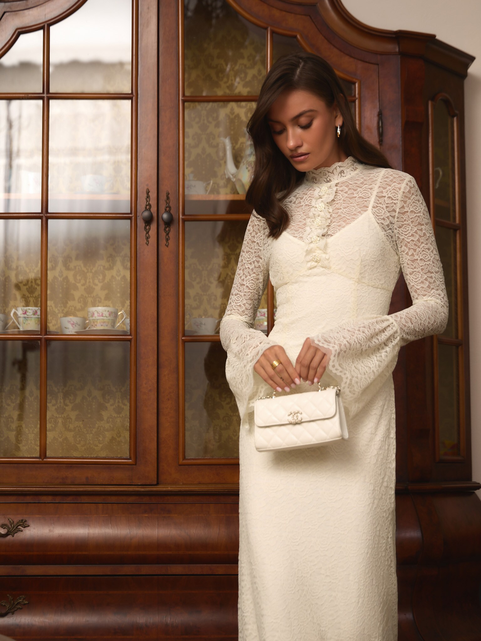 Guipure Maxi Dress With Openwork Collar Lichi Online Fashion Store