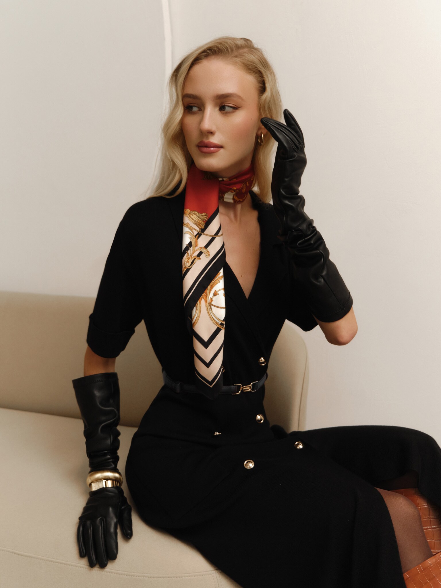 Jersey midi dress with lapels and two rows of buttons :: LICHI - Online ...