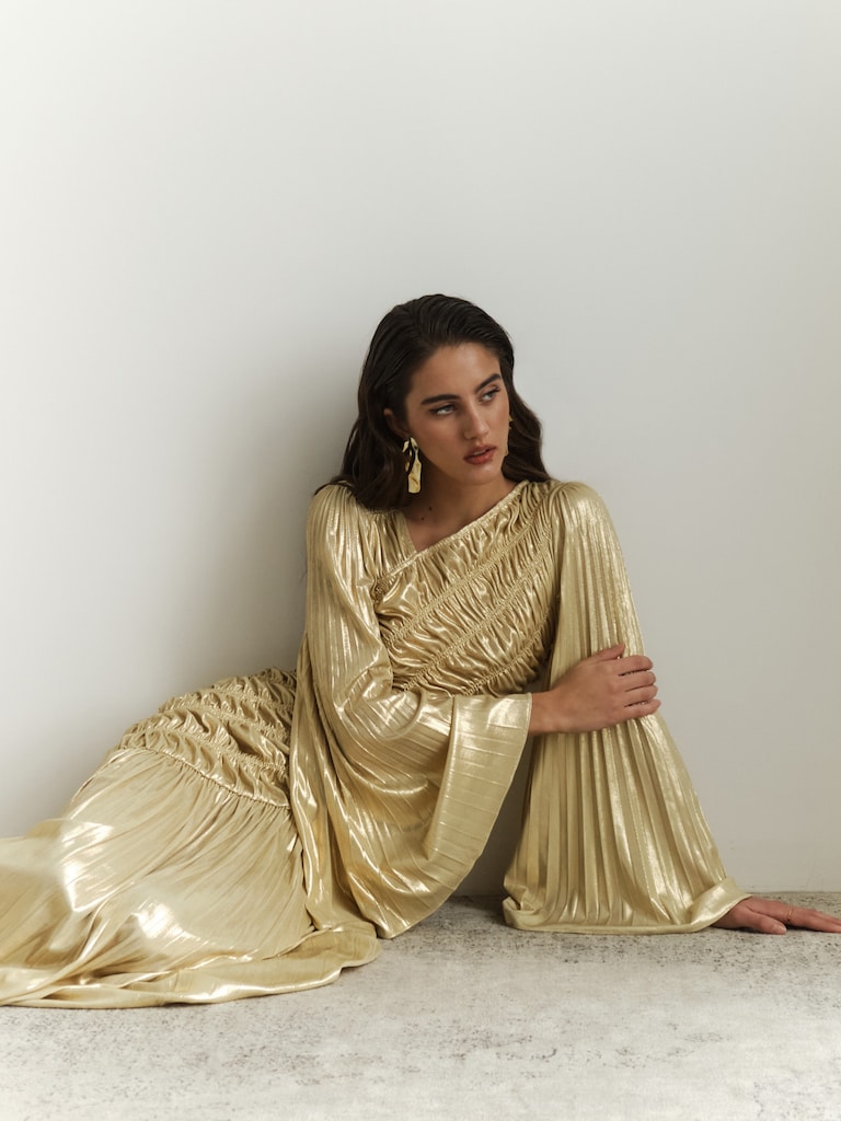 Metallised Fabric Maxi Dress Lichi Online Fashion Store