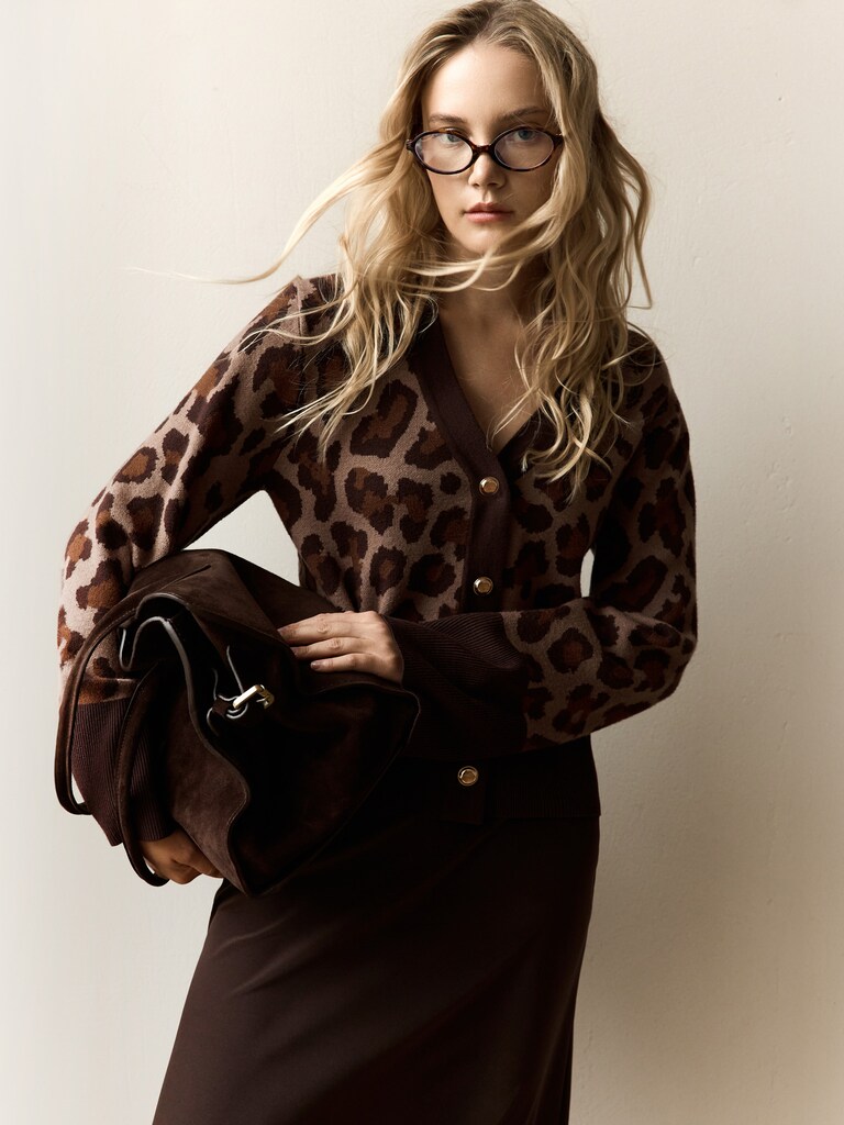 Knitted cardigan with leopard details :: LICHI - Online fashion store