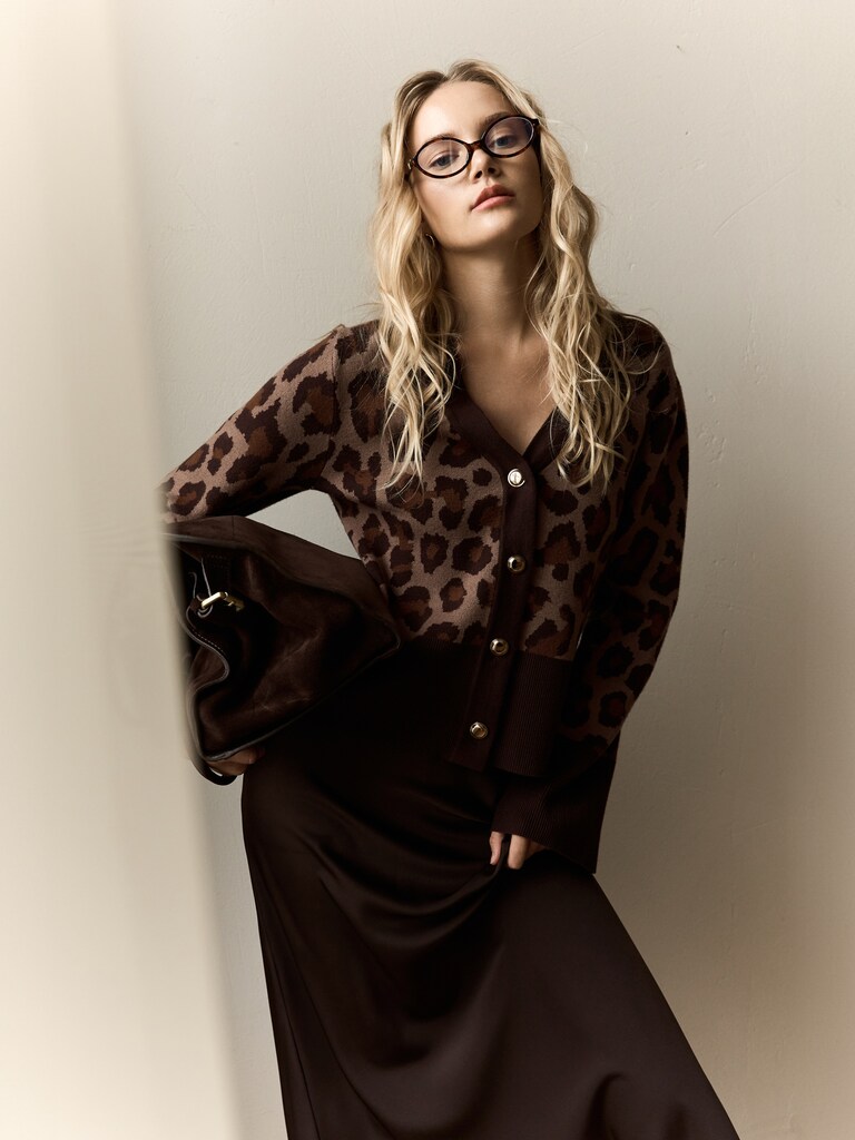 Knitted cardigan with leopard details :: LICHI - Online fashion store