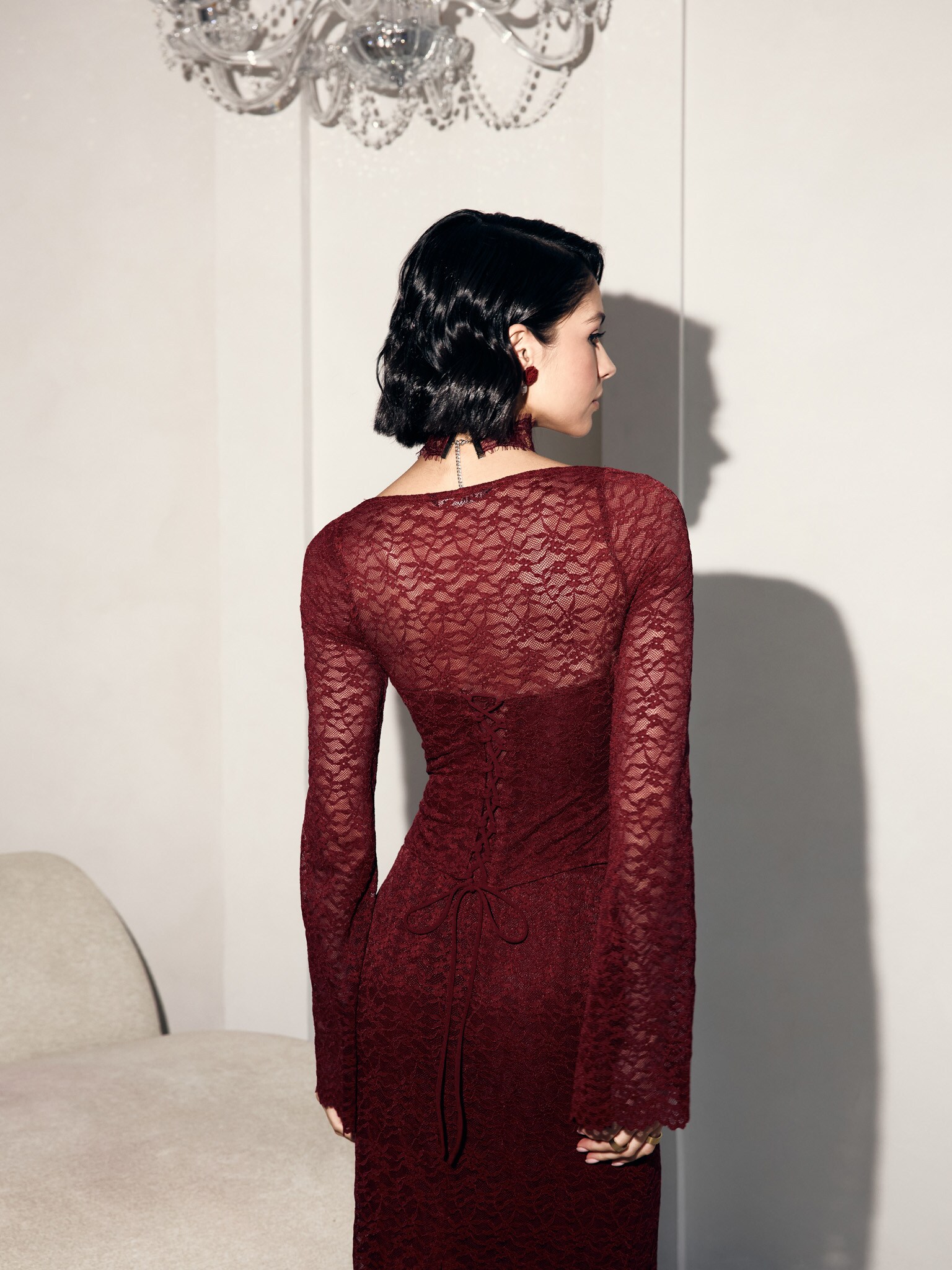Guipure Maxi Dress With Tonal Choker Lichi Online Fashion Store