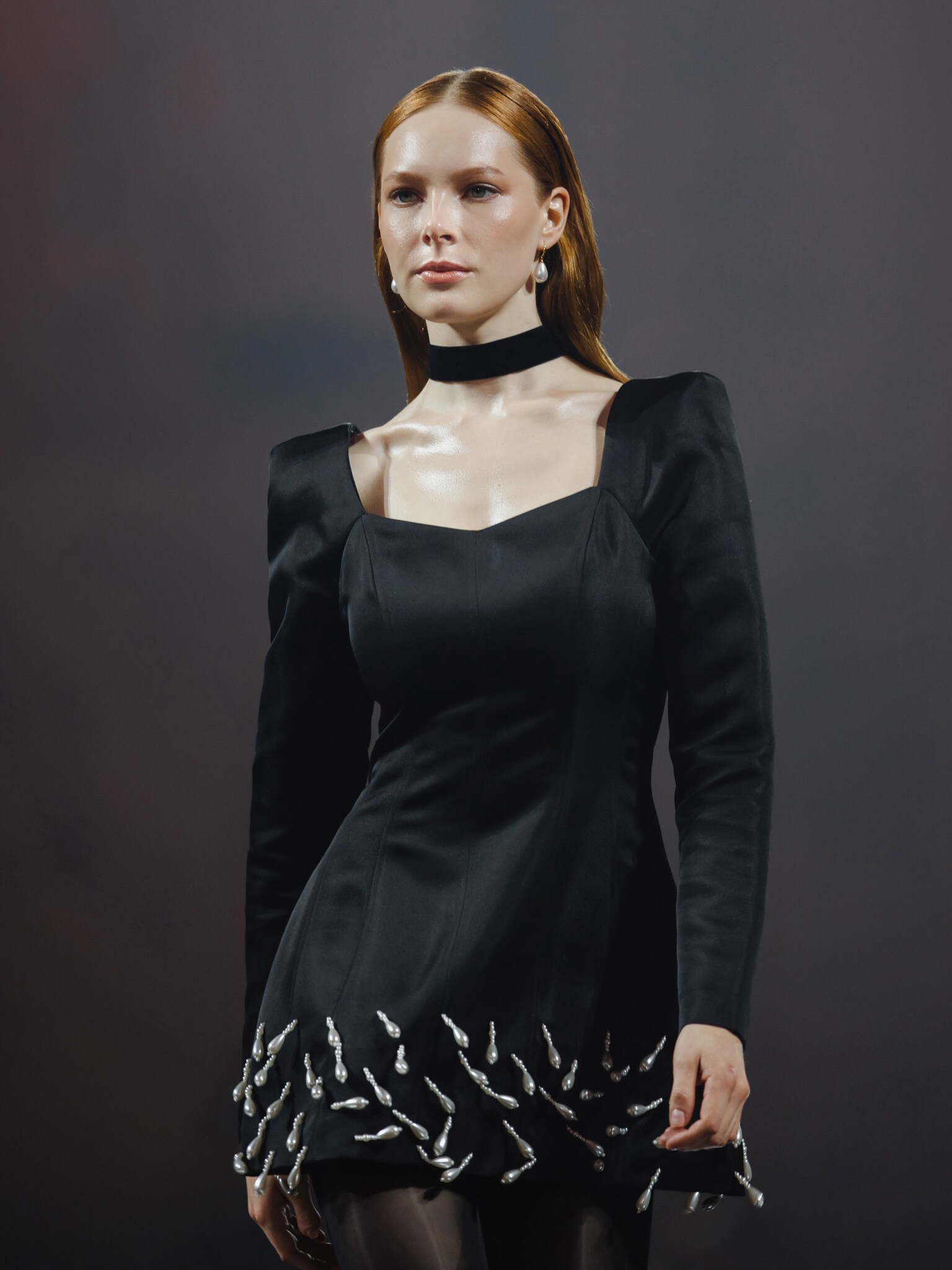 Satin mini dress with skirt decoration :: LICHI - Online fashion store