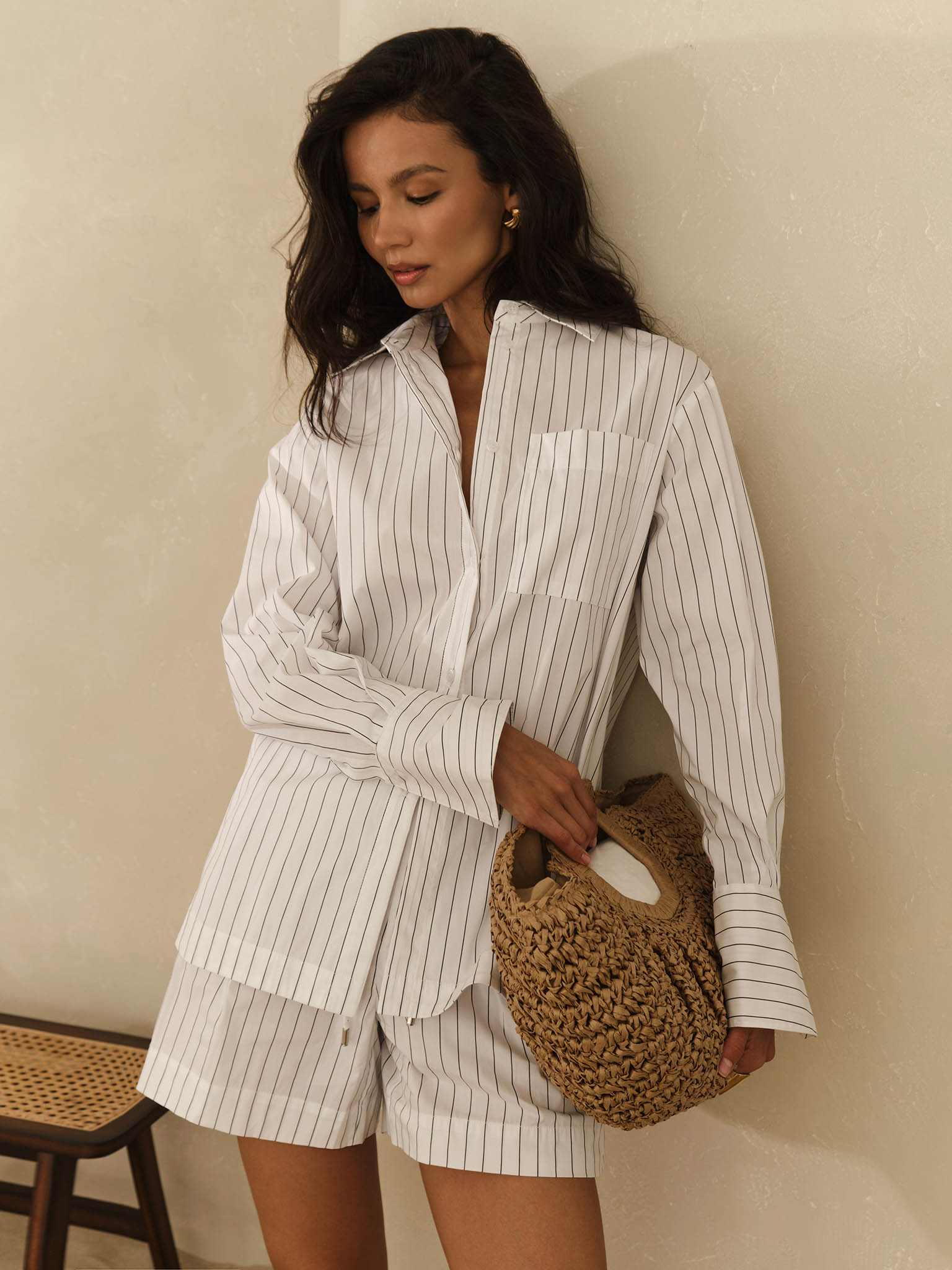 Mini striped shorts with slim belt :: LICHI - Online fashion store