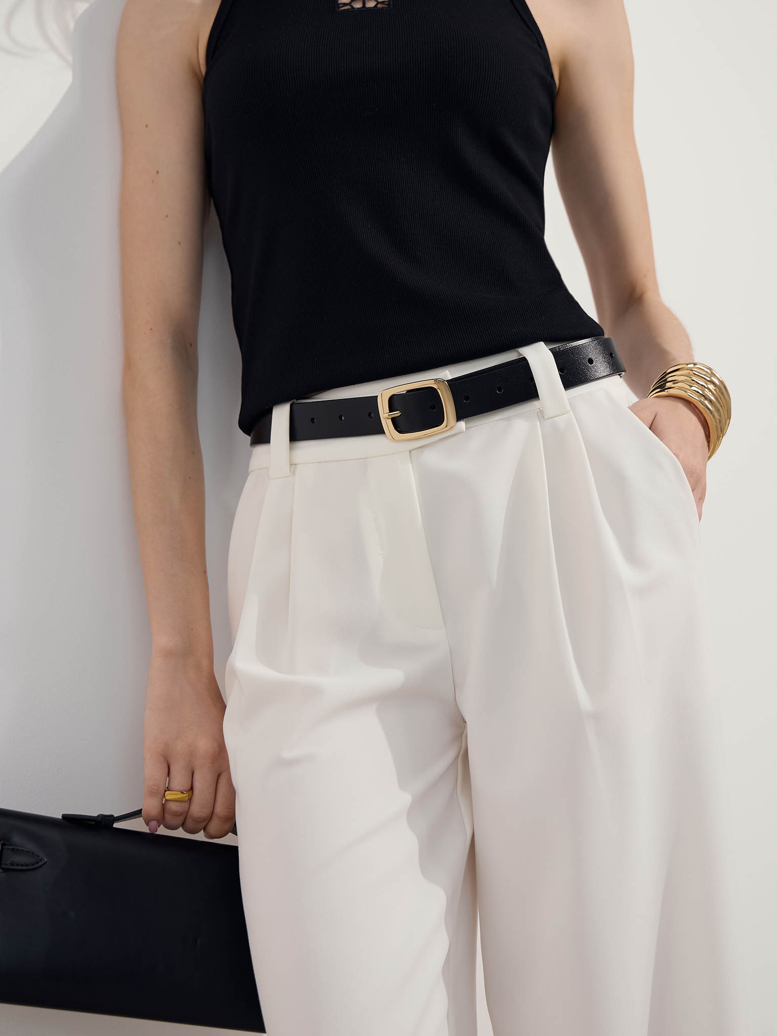 Leather belt with rectangular buckle :: LICHI - Online fashion store