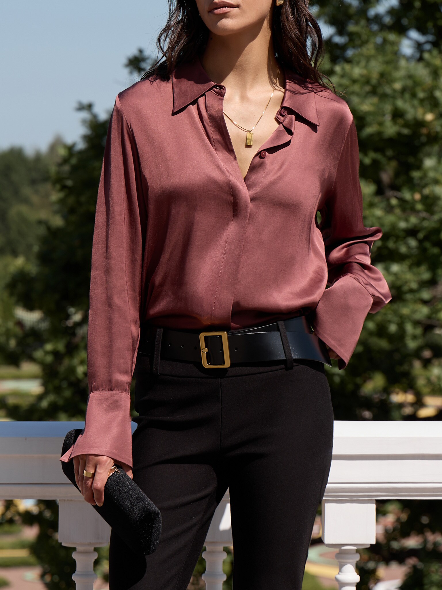 Satin shirt with concealed buttons :: LICHI - Online fashion store