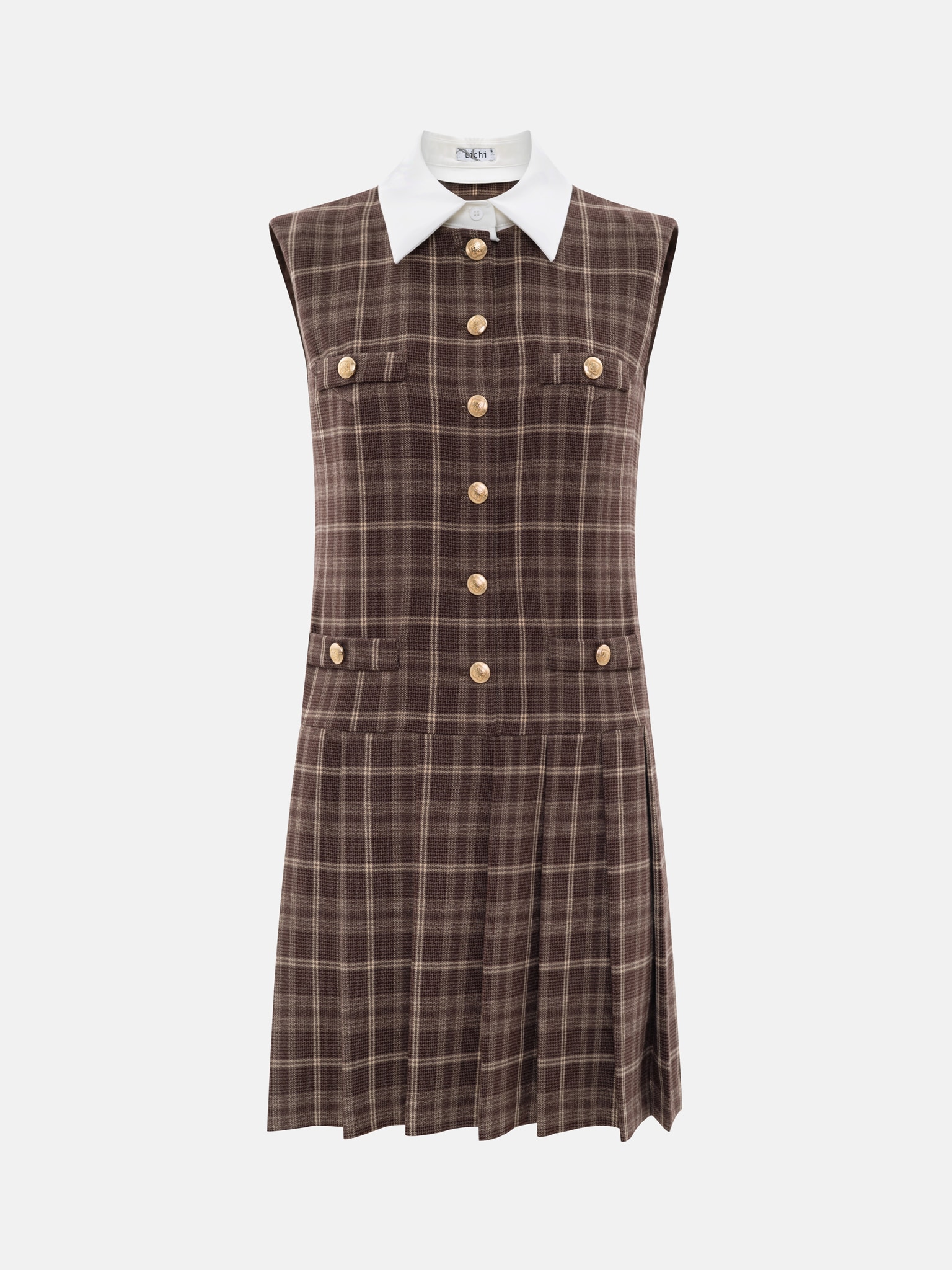 Mini checked sundress with contrast collar and large buttons :: LICHI ...