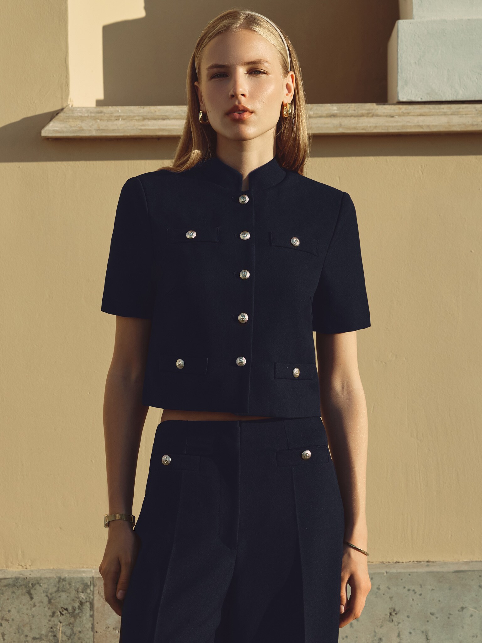 Jacket with short sleeves and oversized buttons :: LICHI - Online ...