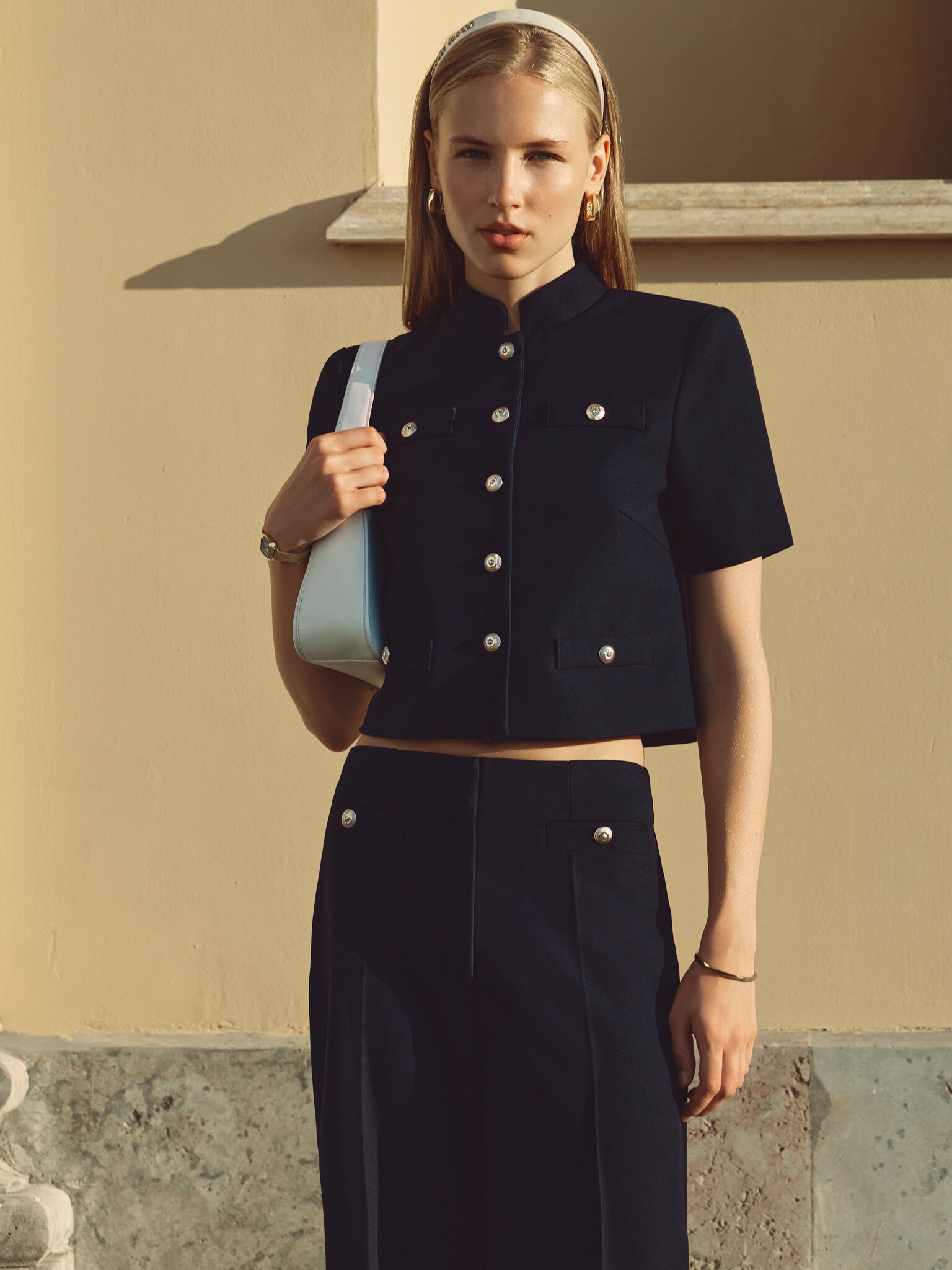Jacket with short sleeves and oversized buttons :: LICHI - Online ...