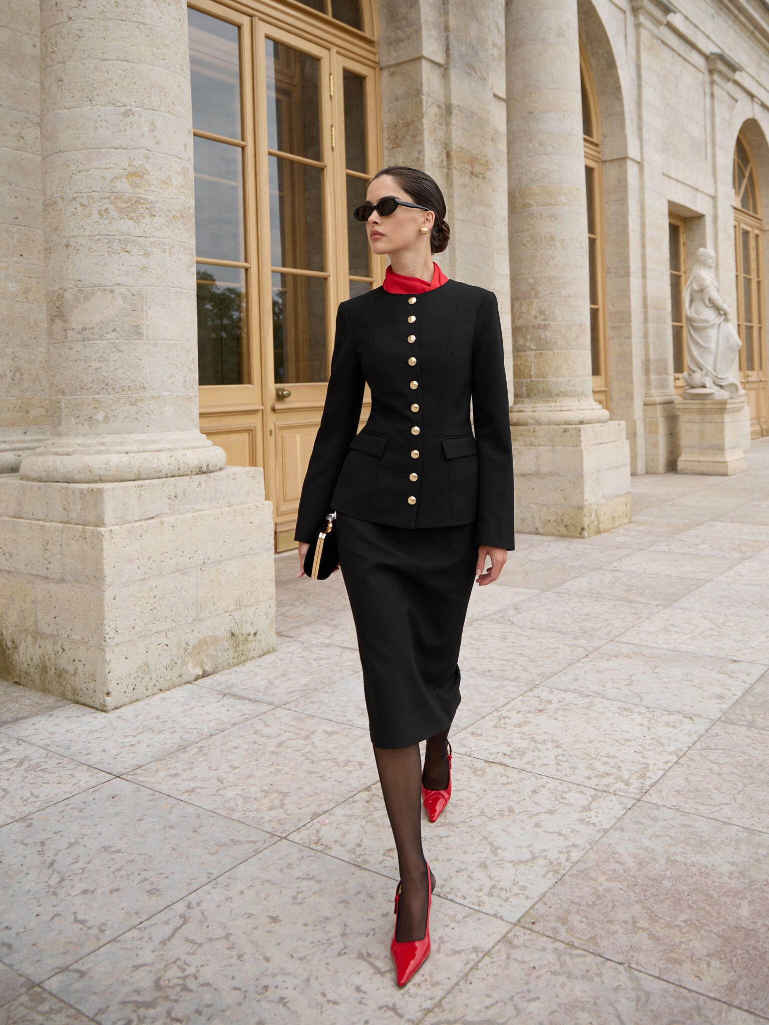 Flared jacket with large golden buttons :: LICHI - Online fashion store