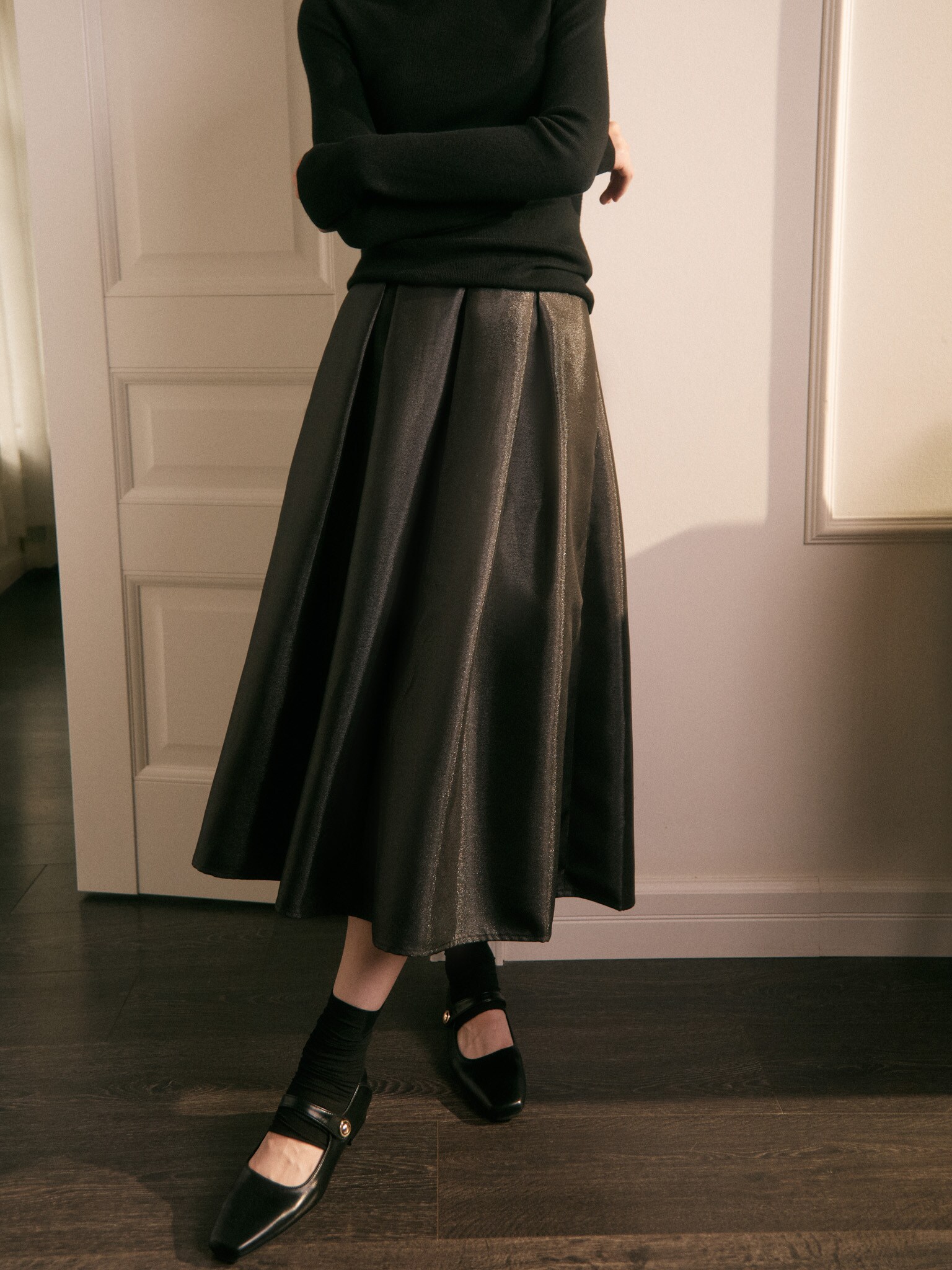 Flared maxi skirt with large pleats :: LICHI - Online fashion store