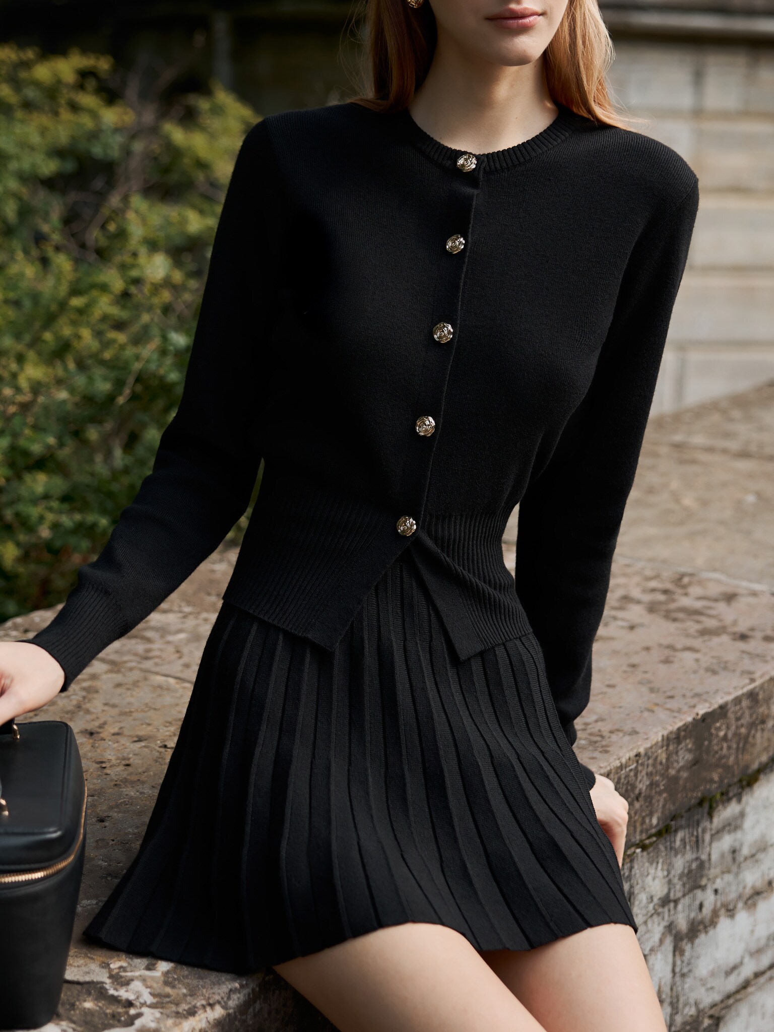 Knitted cardigan with golden buttons :: LICHI - Online fashion store