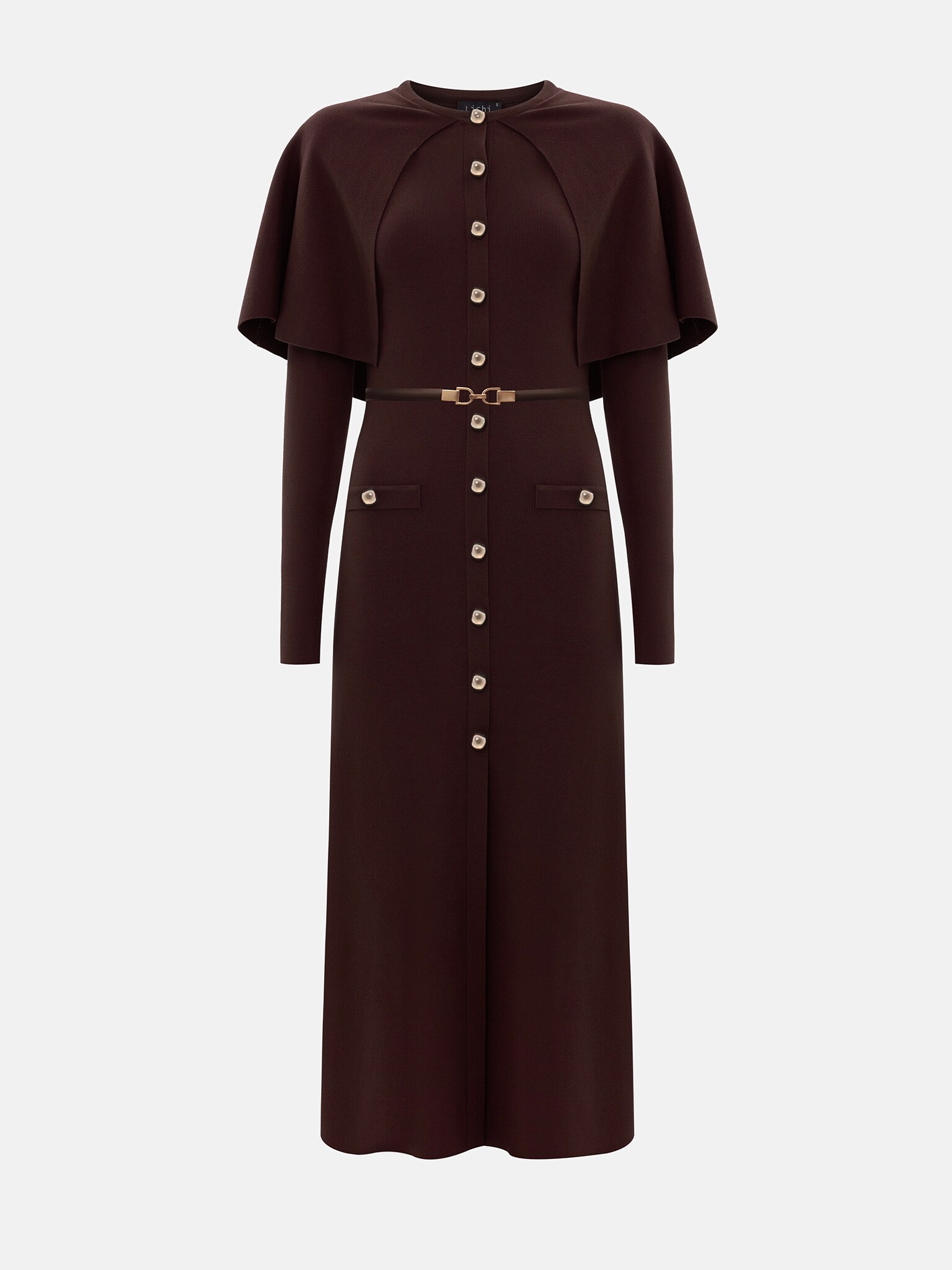 Robe midi avec cape et ceinture assortie :: LICHI - Online fashion store